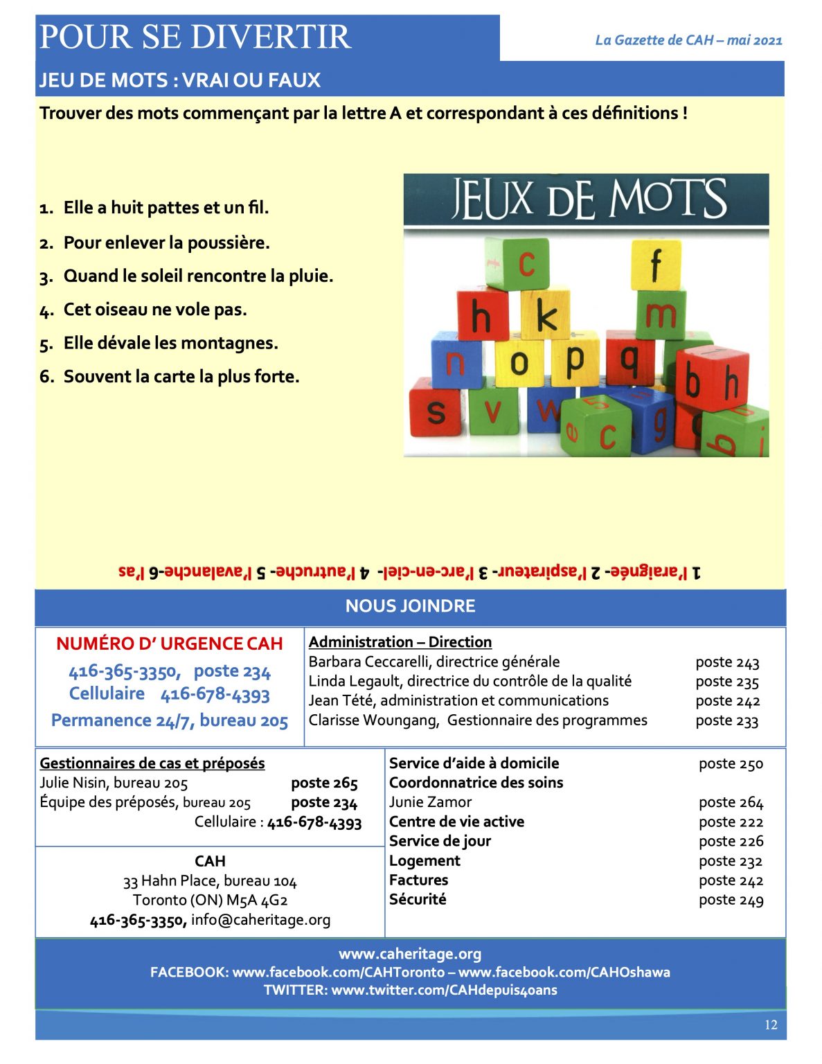 Pour travailler nos méninges (Jeux de mots) | Les Centres d’Accueil ...